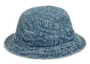 Supreme Warp Jacquard Logos Denim Crusher Hat - Blue