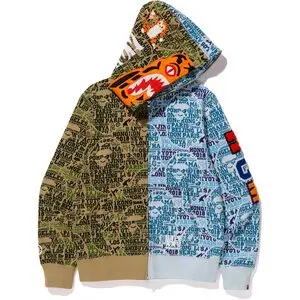 A Bathing Ape Xxv Cities Camo Tiger Shark Half Zip Hoodie - Green