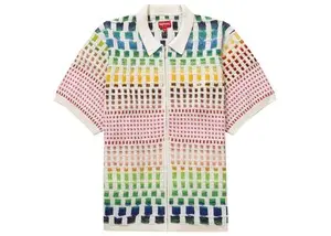 Supreme Gradient Grid Zip Up Polo - Natural
