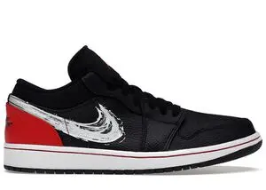 JORDAN 1 Low Brushstroke Swoosh - Black/white/university Red