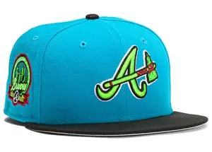 New Era Atlanta Braves 40th Anniversary Patch 59fifty Fitted Hat - Neon Blue/black