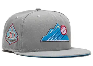 New Era Colorado Rockies Beer Pack 20th Anniversary Patch Mountain Hat Club Exclusive 59fifty Fitted Hat - Gray/light Blue