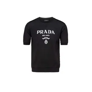 Prada Superfine Wool Short Sleeve Crewneck Sweater - Black
