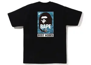 A BATHING APE Honeycomb Camo Busy Works Tee Shirt Black Blue