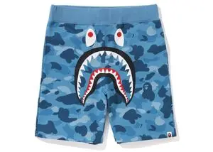 A BATHING APE Honeycomb Camo Shark Sweat Shorts - Blue