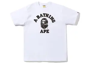 A BATHING APE Grid Camo College Tee Shirt - White Black
