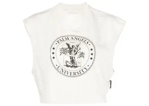 Palm Angels College Logo Print Muscle T-shirt - Cream White