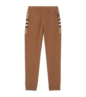 Burberry Check Panel Cotton Blend Sweatpants - Dark Birch Brown