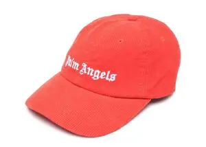 Palm Angels Corduroy Cap With Embroidered Logo - Red White