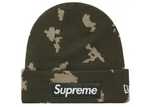 Supreme New Era Box Logo Beanie - Olive Russian Camo