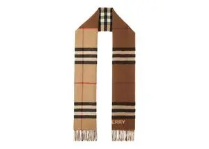 Burberry Contrast Check Cashmere Scarf - Archive Beige/birch Brown