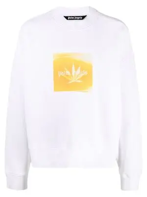 Palm Angels Leaf Print Logo Sweatshirt - White/yellow