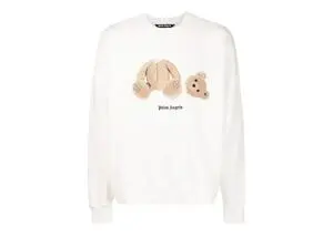 Palm Angels Bear Motif Crewneck Sweatshirt - Off White/brown