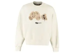 Palm Angels Bear Print Sprayed Logo Sweatshirt - Beige