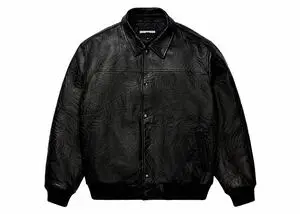 SP5DER Debossed Web Leather Jacket - Black