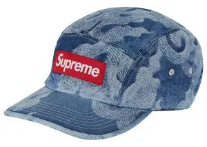 Supreme Flames Jacquard Denim Camp Cap - Washed Indigo