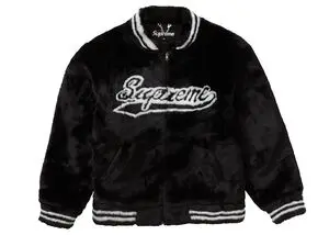 Supreme Faux Fur Varsity Jacket - Black