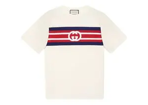 Gucci Interlocking G Striped T-shirt Ivory/navy/red