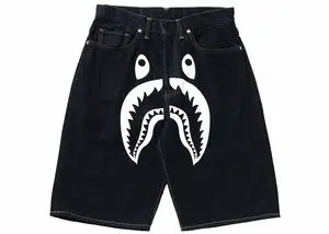 A BATHING APE Shark Denim Shorts - Indigo