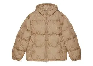 Gucci Jumbo Gg Jacquard Canvas Down Hooded Jacket - Beige