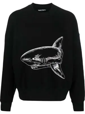 Palm Angels Shark Graphic Crewneck Sweatshirt - Black/off White