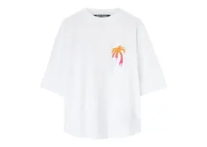 Palm Angels Sprayed Palm Logo Over T-shirt - White/fuchsia