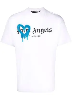 Palm Angels St Moritz Heart Sprayed Logo T-shirt - White/black/blue