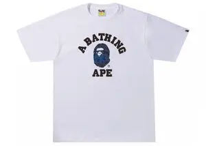 A BATHING APE Sand Camo College Tee Shirt - White/navy Blue