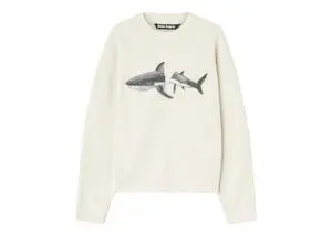 Palm Angels Shark Wool Knit Crewneck Sweatshirt - Butter/grey