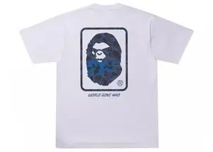 A BATHING APE Sand Camo Mad Face Tee Shirt - White/navy Blue
