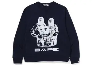 A BATHING APE Relaxed Fit Space System Crewneck Sweatshirt - Navy Blue