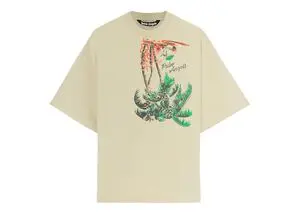 Palm Angels Upside Down Palm Tee Shirt Beige/green