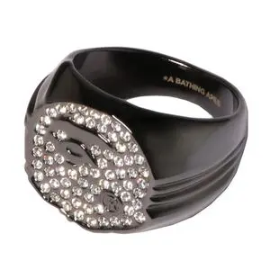 A BATHING APE Rhinestone Ape Head Ring - Black