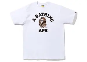 A BATHING APE Snake College Tee Shirt - White Beige
