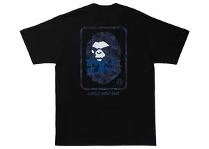 A BATHING APE Sand Camo Mad Face Tee Shirt - Black/navy Blue