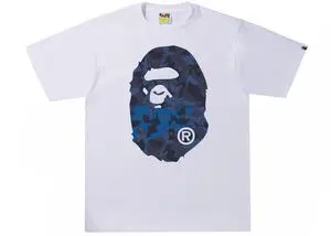 BAPE Sand Camo Big Ape Head Tee Shirt White/navy Blue