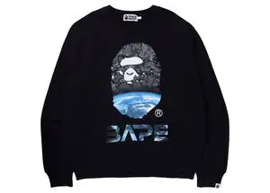 A BATHING APE Space Camo Ape Head Crewneck Sweatshirt - Black