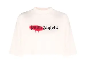 Palm Angels Sprayed Logo Cropped T-shirt