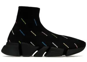 Balenciaga Speed 2.0 Allover Logo Recycled Knit Sneakers - Black