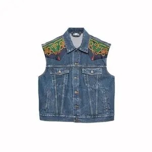 Gucci Silk Scarf-paneled Denim Vest