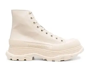 Alexander McQueen Tread Slick Lace-Up Boots Beige/beige