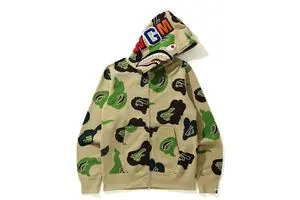 A BATHING APE Def Camo Shark Full Zip Hoodie - Beige