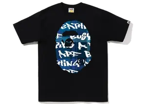 A BATHING APE Graffiti Check Big Ape Head Tee Shirt - Black Blue