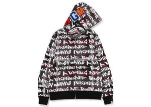 A BATHING APE Graffiti Check Shark Full Zip Hoodie