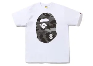 A BATHING APE Grid Camo Big Ape Head Tee Shirt White Black
