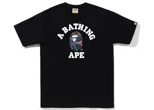 A BATHING APE Grid Camo College Tee Shirt - Black Purple