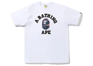 A BATHING APE Grid Camo College Tee Shirt - White Purple