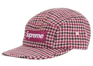 Supreme Houndstooth Wool Camp Cap - Pink