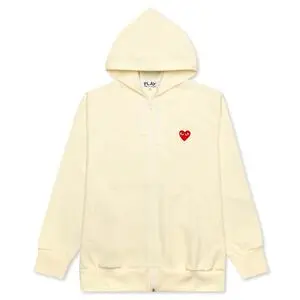 Play Comme Des Garcon Red Heart Zip-up Hoodie - Ivory