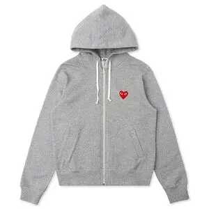 Play Comme Des Garcon Red Heart Zip-up Hoodie - Grey